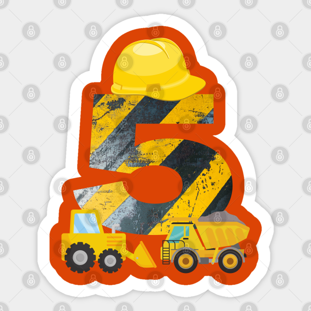 Kids 5th Birthday Digger Excavator - 5th Birthday Gift - Sticker ... Kids 5th Birthday Digger Excavator - 5th Birthday Gift - Sticker ...